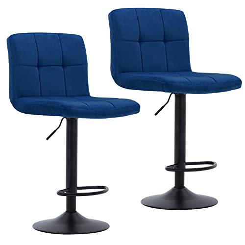 Duhome Velvet Bar Stools Set of 2, Bar Chairs Set Counter Height Bar Stool Adjustable Swivel Island Stools for Kitchen Pub, Dark Blue