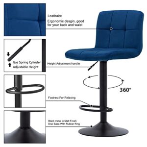 Duhome Velvet Bar Stools Set of 2, Bar Chairs Set Counter Height Bar Stool Adjustable Swivel Island Stools for Kitchen Pub, Dark Blue