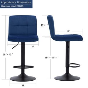 Duhome Velvet Bar Stools Set of 2, Bar Chairs Set Counter Height Bar Stool Adjustable Swivel Island Stools for Kitchen Pub, Dark Blue