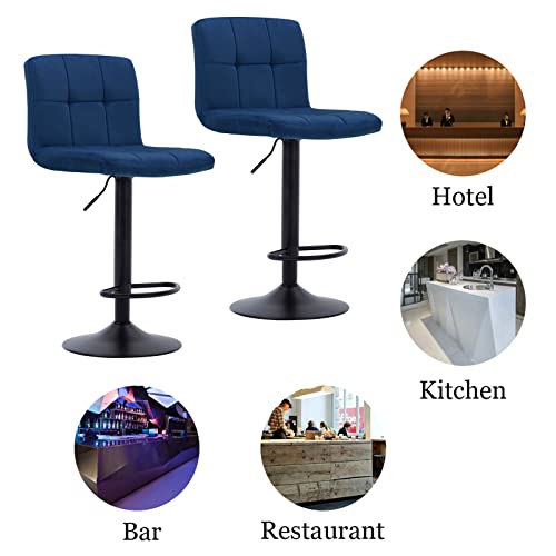 Duhome Velvet Bar Stools Set of 2, Bar Chairs Set Counter Height Bar Stool Adjustable Swivel Island Stools for Kitchen Pub, Dark Blue