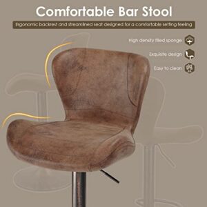 Keyluv Bar Stools Set of 2 Adjustable Swivel Counter Height Barstools Bar Chairs with Backrest and Metal Frame Modern PU Leather Barstool Chairs for Kitchen Bistro Pub, Retro Brown