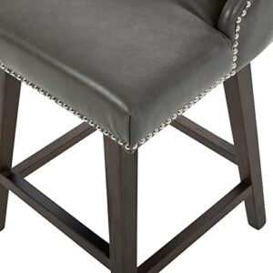 CHITA Counter Height Swivel Barstools, 26" H Seat Height Upholstered Bar Stools Set of 2, Faux Leather in Retro Grey