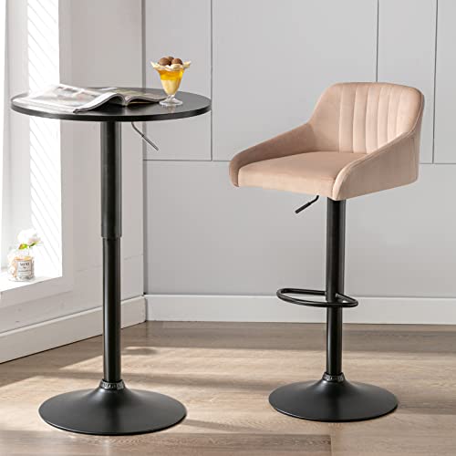 Fefances Bar Stools Counter Height Bar Stool Velvet Swivel Bar Stools Height Adjustable with Black Metal Base Khaki