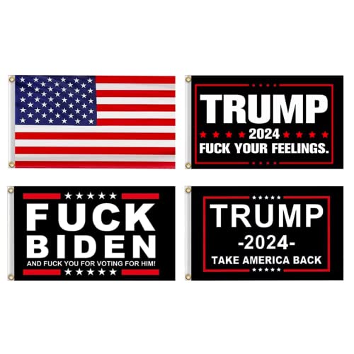 Trump 2024 Flag Fuck Biden Flag 3x5 ft Make America Great Again Flag Double Stitch Around The Edge with Two Brass Buttonholes 4 Patterns (Trump 2024-4 Patterns #2)