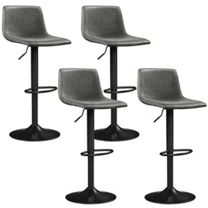 Yaheetech BarStools Modern Design Bar Stools Urban Industrial Faux Leather Armless Chair Adjustable Height and 360° Rotation for Bar Counter Kitchen Home Set of 4, Grey