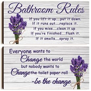 jetec 2 pieces bathroom wall decor bathroom rules flower wall art funny ocean beach bathroom signs rustic bathroom wooden signs farmhous