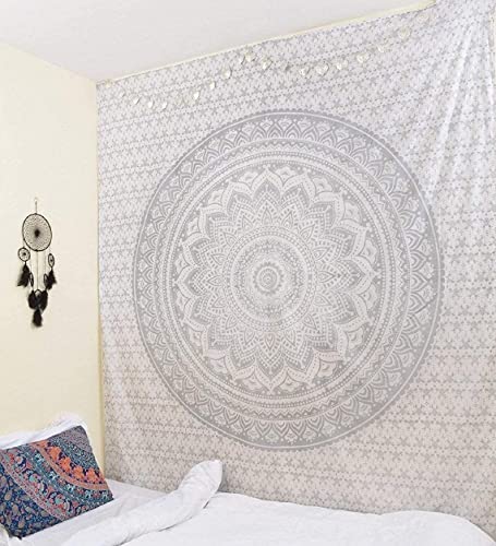 Pravik New Launched Tapestry Hippie Mandala Bohemain Wall Hanging - Tapestries Gypsy Hippie Ombre Silver Wall Decor Indian Ombre Silver Boho Dorm Room Decorative Accessories 30 x 40 Inch