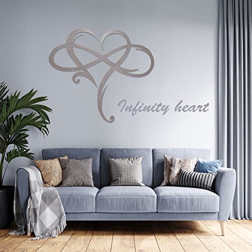 Infinity Heart Metal Wall Decor, Unique Infinity Heart Wall Decor Love Sign Plaque Steel Art Geometric Bedroom Ornaments Cut Out for Home, Wedding Decor (15.7x13.7in, Silver)