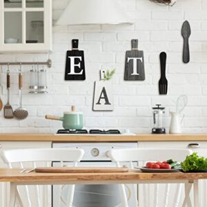 Jetec Cutting Board Eat Sign Set Hanging Art Kitchen Eat Sign Fork and Spoon Wall Decor Rustic Primitive Country Farmhouse Kitchen Decor for Kitchen and Home Decoration (Black, White, Gray)