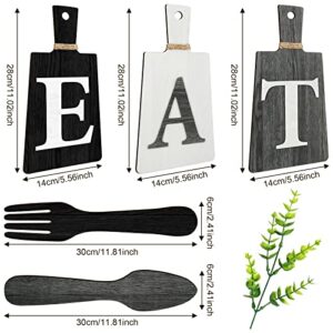 Jetec Cutting Board Eat Sign Set Hanging Art Kitchen Eat Sign Fork and Spoon Wall Decor Rustic Primitive Country Farmhouse Kitchen Decor for Kitchen and Home Decoration (Black, White, Gray)