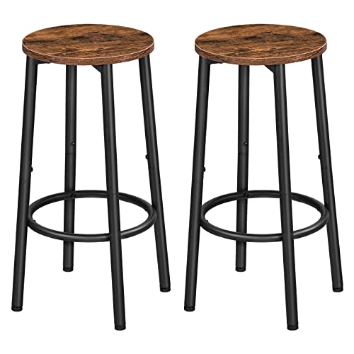 HOOBRO Bar Stools, Set of 2 Bar Chairs, Kitchen Round Height Stools with Footrest, Breakfast Bar Stools, Sturdy Steel Frame, for Dining Room, Kitchen, Party, Easy Assembly, Rustic Brown BF03BY01