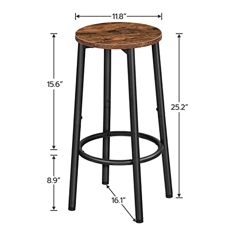 HOOBRO Bar Stools, Set of 2 Bar Chairs, Kitchen Round Height Stools with Footrest, Breakfast Bar Stools, Sturdy Steel Frame, for Dining Room, Kitchen, Party, Easy Assembly, Rustic Brown BF03BY01