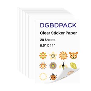 dgbdpack printable vinyl sticker paper 8.5"x11" glossy sticker paper 20 sheets translucent waterproof self-adhesive for inkjet printer