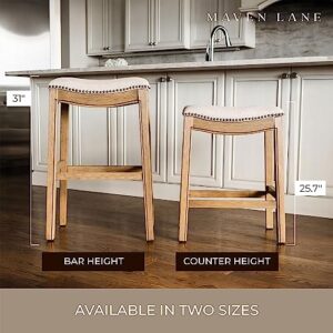 Maven Lane Adrien Kitchen Saddle Backless Bar Stool with Nailhead Trim, Natural, Bar Height