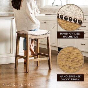 Maven Lane Adrien Kitchen Saddle Backless Bar Stool with Nailhead Trim, Natural, Bar Height