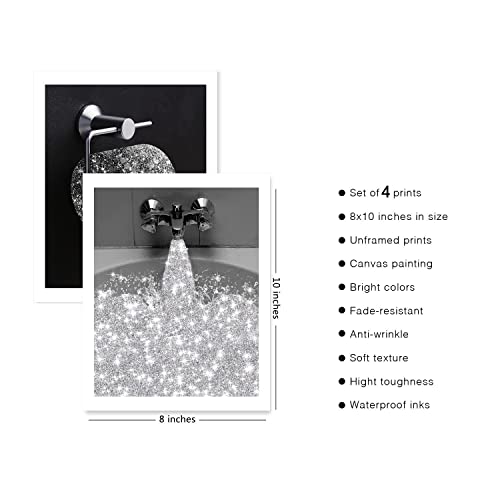 Admmixoo Funny Bathroom Decor Wall Art Prints Glam Glitter Tissue Bathroom Toilet Paper Artwork for Wall Black and White Modern Fashion Art Decor (8"x10" UNFRAMED)