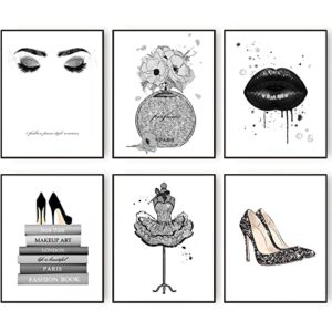 sikyucor glam silver gray fashion wall decor girls room decor wall art prints mini skirt, perfume bottle, book, high heels, lips glitter posters prints bedroom decor (8"x10" unframed)