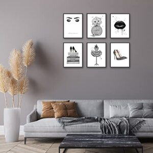 SIKYUCOR Glam Silver Gray Fashion Wall Decor Girls Room Decor Wall Art Prints Mini Skirt, Perfume Bottle, Book, High Heels, Lips Glitter Posters Prints Bedroom Decor (8"x10" UNFRAMED)