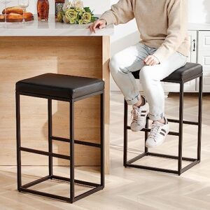 HeuGah Counter Height Bar Stools,30 inch Bar Height Stools,Faux Leather Bar Stools Set of 2,Modern Backless Bar Stools with Upholstered and Metal Steel Frame (30 Inch, Black)