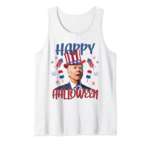 funny joe biden happy halloween confused 4th of july 2023 tank top