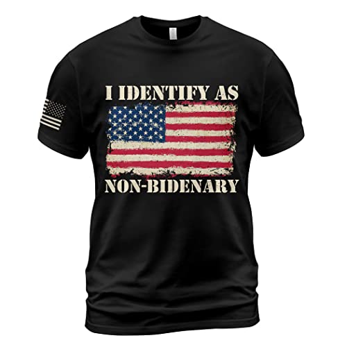 Retro Vintage American Flag I Identify As Non-Bidenary Biden Funny T-Shirt Black