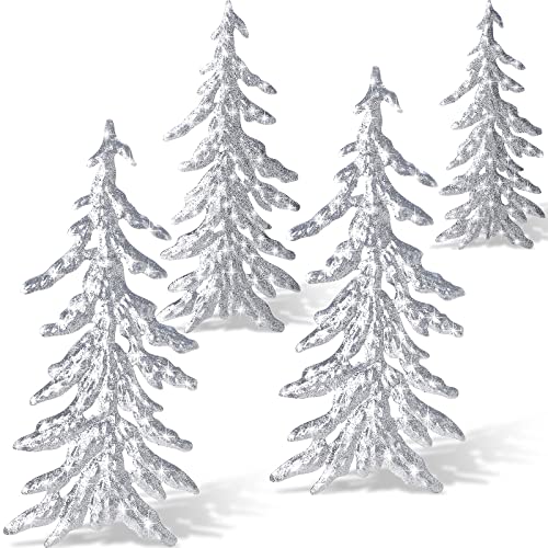 4 Pieces Christmas Pine Sculpture Metal Tree Christmas Metal Pine Tree Metal Wall Art Decor for Home Office Outdoor Wall Decor (Silver)