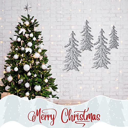 4 Pieces Christmas Pine Sculpture Metal Tree Christmas Metal Pine Tree Metal Wall Art Decor for Home Office Outdoor Wall Decor (Silver)