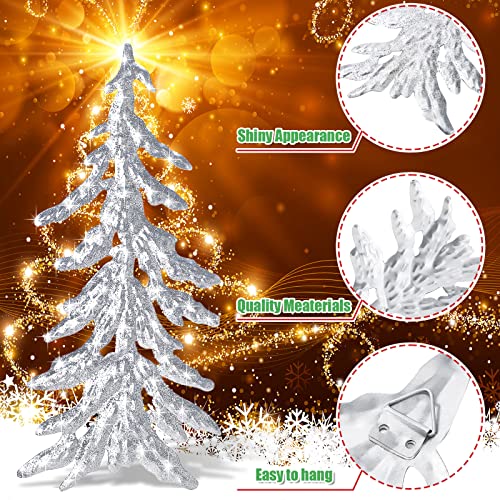 4 Pieces Christmas Pine Sculpture Metal Tree Christmas Metal Pine Tree Metal Wall Art Decor for Home Office Outdoor Wall Decor (Silver)