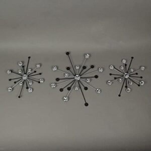 Mid-Century Modern Style Black and Silver Metal Jeweled Atomic Starburst Wall Décor Hanging Set of 3