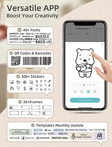 MakeID Label Maker HD(300dpi) - Personalized Smart Q1 Wireless Handheld Printer Compatible With iPhone & Android Phones - Portable Label Makers for Organizing Home & Office Supplies Printing Name Tags