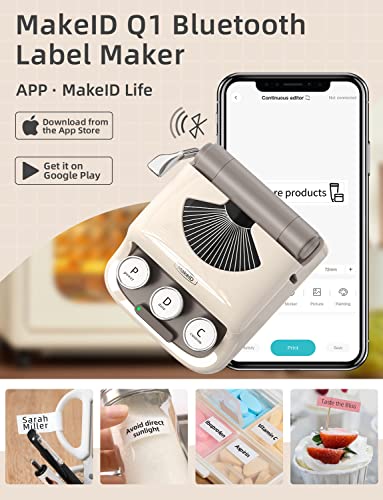 MakeID Label Maker HD(300dpi) - Personalized Smart Q1 Wireless Handheld Printer Compatible With iPhone & Android Phones - Portable Label Makers for Organizing Home & Office Supplies Printing Name Tags