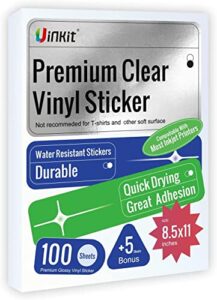 uinkit 105sheets premium clear vinyl sticker paper for inkjet printer - include 100 sheets clear and 5sheets glossy label waterproof, dries quickly vivid colors, holds ink well