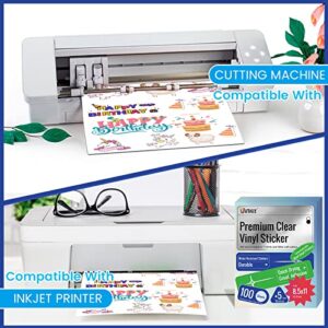 Uinkit 105Sheets Premium Clear Vinyl Sticker Paper for Inkjet Printer - Include 100 Sheets Clear and 5Sheets Glossy Label Waterproof, Dries Quickly Vivid Colors, Holds Ink Well