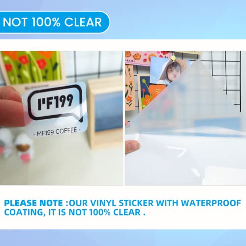 Uinkit 105Sheets Premium Clear Vinyl Sticker Paper for Inkjet Printer - Include 100 Sheets Clear and 5Sheets Glossy Label Waterproof, Dries Quickly Vivid Colors, Holds Ink Well