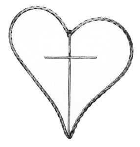 top brass metal heart/cross wall decor - 12" rustic jesus love art plaque (antique silver)