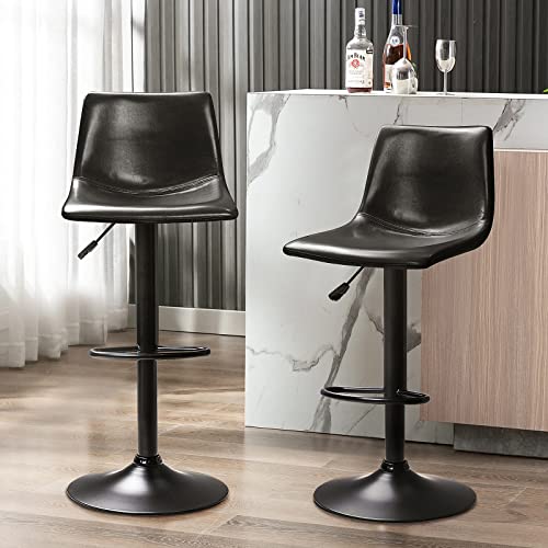 LEMBERI Swivel Bar Stools Set of 2, Modern Adjustable Counter Height Bar Stool with Back,Comfortable PU Leather Upholstered Seat Bar Chairs for Kitchen Counter Dining Room