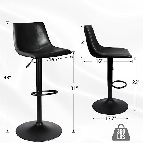 LEMBERI Swivel Bar Stools Set of 2, Modern Adjustable Counter Height Bar Stool with Back,Comfortable PU Leather Upholstered Seat Bar Chairs for Kitchen Counter Dining Room