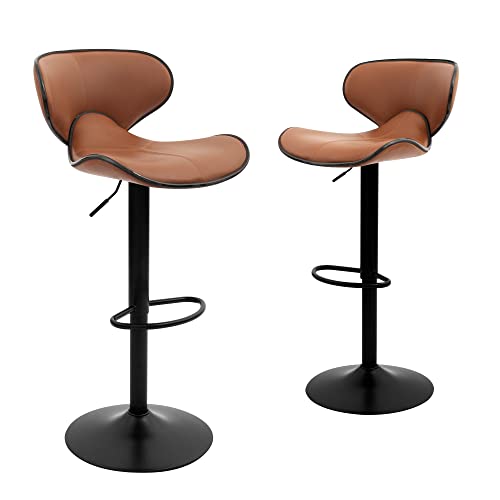 CangLong Swivel Adjustable Barstool, Counter Height Chairs w/Backrest and Footrest for Bar, Kitchen, Dining, Living Room and Bistro Pubx, Set of 2, Light Brown (CL-191541)