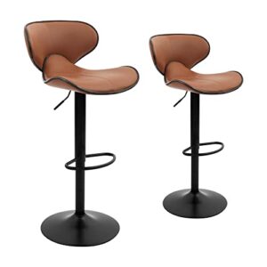 CangLong Swivel Adjustable Barstool, Counter Height Chairs w/Backrest and Footrest for Bar, Kitchen, Dining, Living Room and Bistro Pubx, Set of 2, Light Brown (CL-191541)