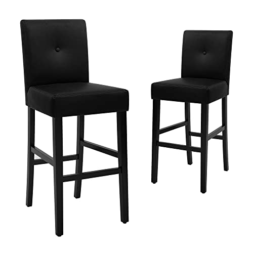 CangLong Stylish Upholstered Height Barstools with Solid Wood Legs for Kitchen, Dining, Bedroom, Set of 2, Black