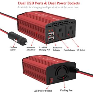 Pro Chaser 400W Power Inverters for Vehicles - DC 12v to 110v AC Car Inverter Converter, 6.2A Dual USB Charging Ports, Dual AC Adapter for Air Compressor Laptops