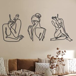 photect 3 pieces metal wall art decor minimalist abstract woman wall art modern line drawing wall art decor metal female single line wall home hanging for bedroom kitchen bathroom living room (black, modern)