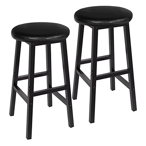 HOOBRO Bar Stools, Bar Chairs Set of 2, 24 Inch PU Upholstered Height Stools, Kitchen Breakfast Stools with Footrest, Easy to Assemble, for Restaurant, Kitchen, Bar Counter, Party Room, Black BB06BY01