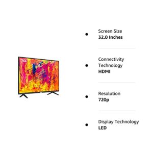 TCL 32-Inch Class HD 720p Smart LED TV Dolby Digital Advanced Digital Tuner Premium Design Compatible with Alexa & Google Assistant 32S331 (Renewed)