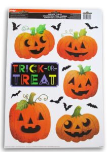 halloween static cling for windows or mirrors - cute and colorful window cling decorations for home, classroom, office, daycare, and more! (trick or treat jack o'lanterns (14 piece))