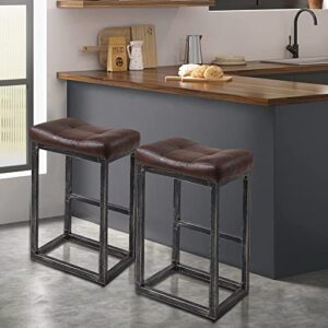 Flysky Counter Height Bar Stools Set of 2, 30 inch Saddle Stool PU Leather Barstools with Metal Base, Footrest, Tall Bar Stool for Dining, Kitchen Island, Coffee, Pub