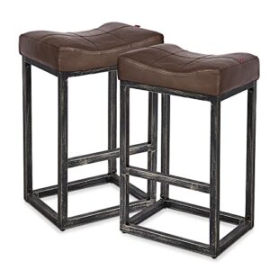 Flysky Counter Height Bar Stools Set of 2, 30 inch Saddle Stool PU Leather Barstools with Metal Base, Footrest, Tall Bar Stool for Dining, Kitchen Island, Coffee, Pub