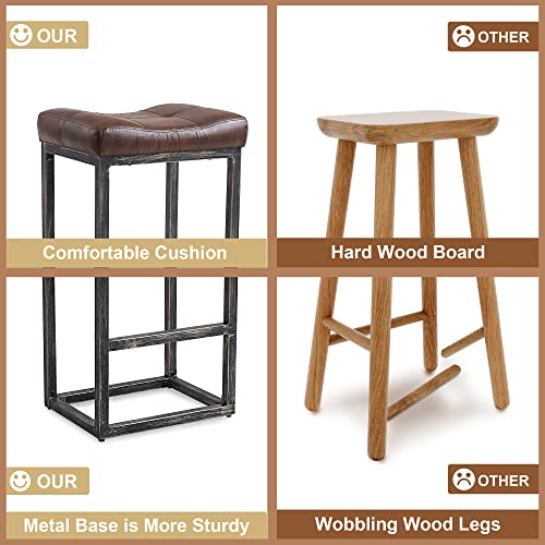 Flysky Counter Height Bar Stools Set of 2, 30 inch Saddle Stool PU Leather Barstools with Metal Base, Footrest, Tall Bar Stool for Dining, Kitchen Island, Coffee, Pub