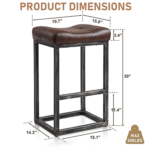 Flysky Counter Height Bar Stools Set of 2, 30 inch Saddle Stool PU Leather Barstools with Metal Base, Footrest, Tall Bar Stool for Dining, Kitchen Island, Coffee, Pub