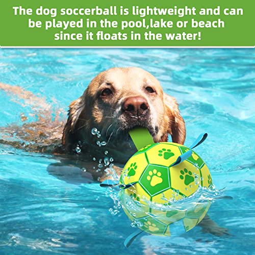 QDAN Dog Toys Soccer Ball, Interactive Dog Toys for Tug of War, Dog Tug Toy, Dog Water Toy, Durable Dog Balls for Small & Medium Dogs-Green&Yellow(6 inch)